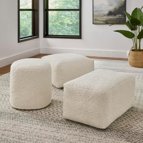Home Decorators Collection Hand Woven Oversized Ivory Rectangular Boucle Pouf Ottoman AXCPFHD 007