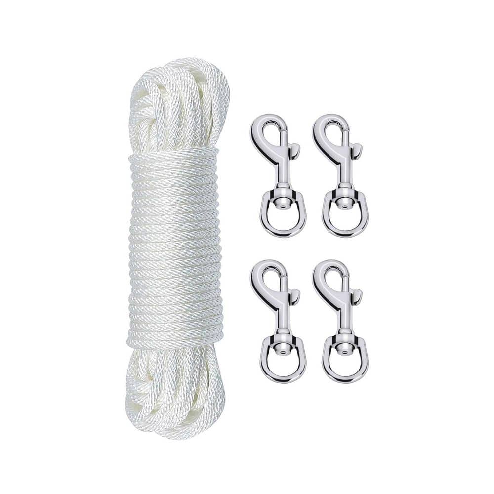 Misopily 50FT x 1/4 in. Nylon Outdoor Flag Pole Rope Kit with 4 Swivel ...