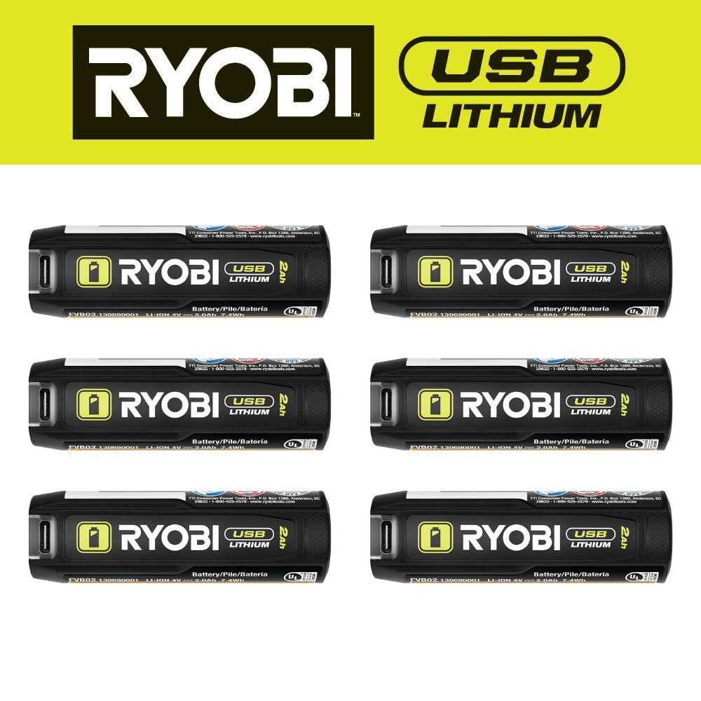 RYOBI USB Lithium 2.0 Ah Lithium Rechargeable Batteries (6-Pack) FVB202 ...