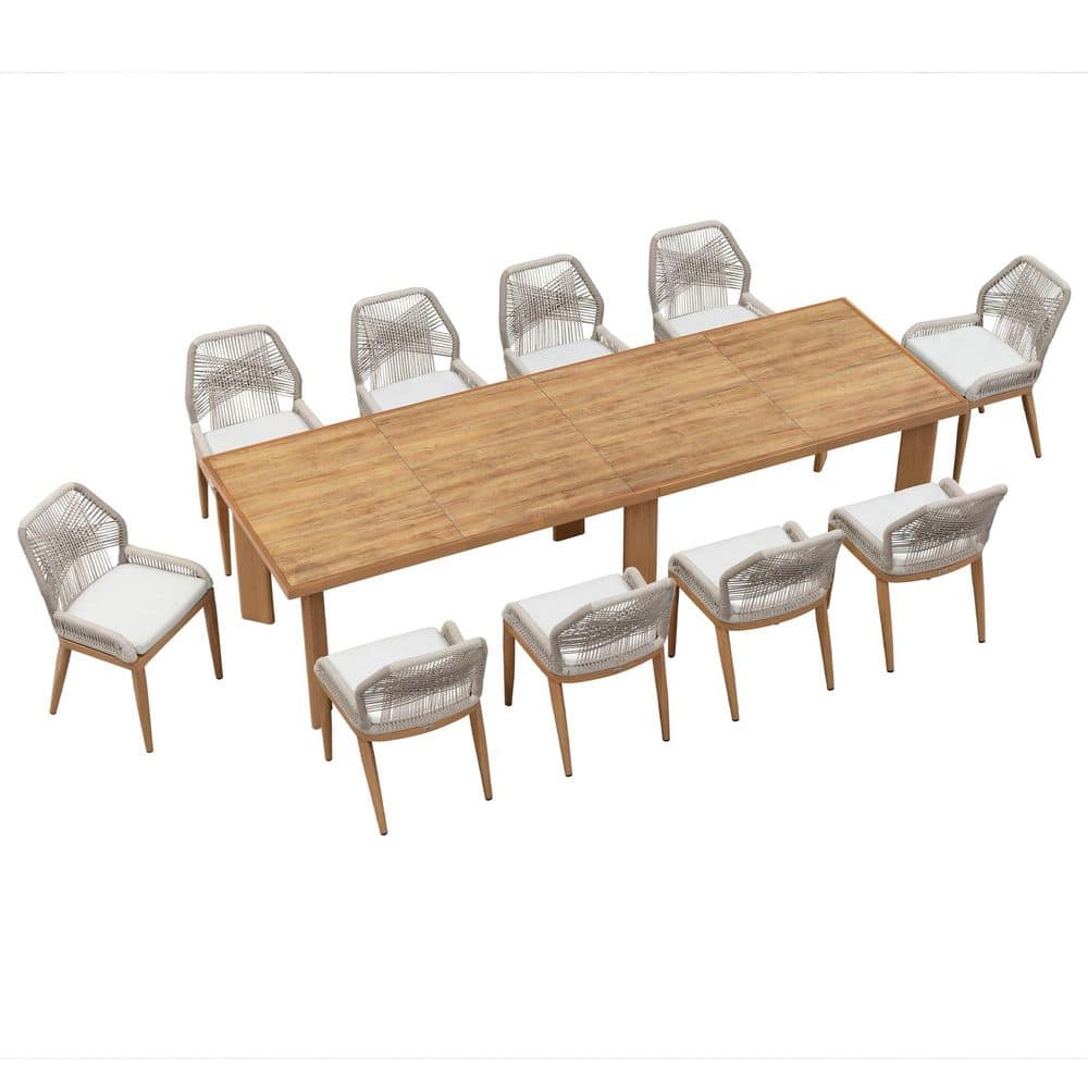 PURPLE LEAF 11-Piece Aluminum Outdoor Dining Set Teak Patio Furniture ...