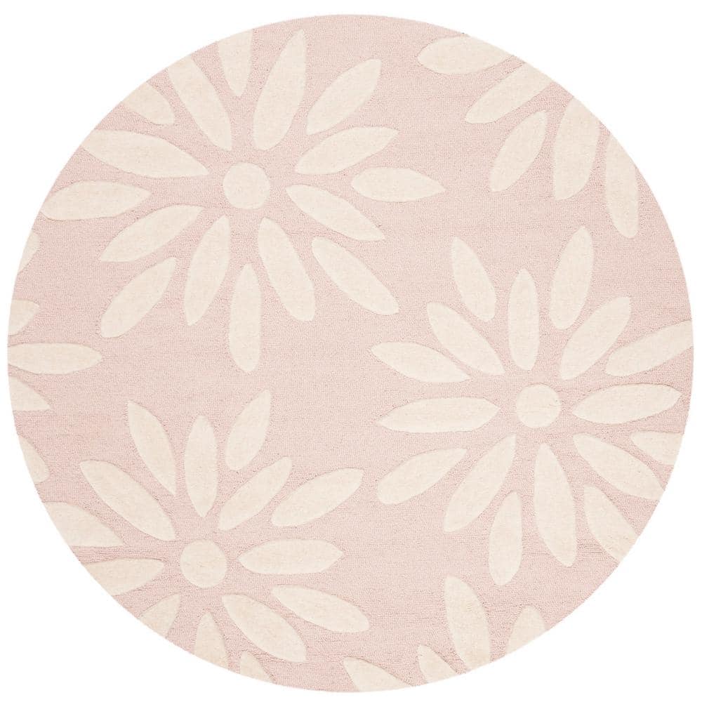 SAFAVIEH Kids Pink/Ivory 5 ft. x 5 ft. Round Floral Area Rug SFK914P-5R ...