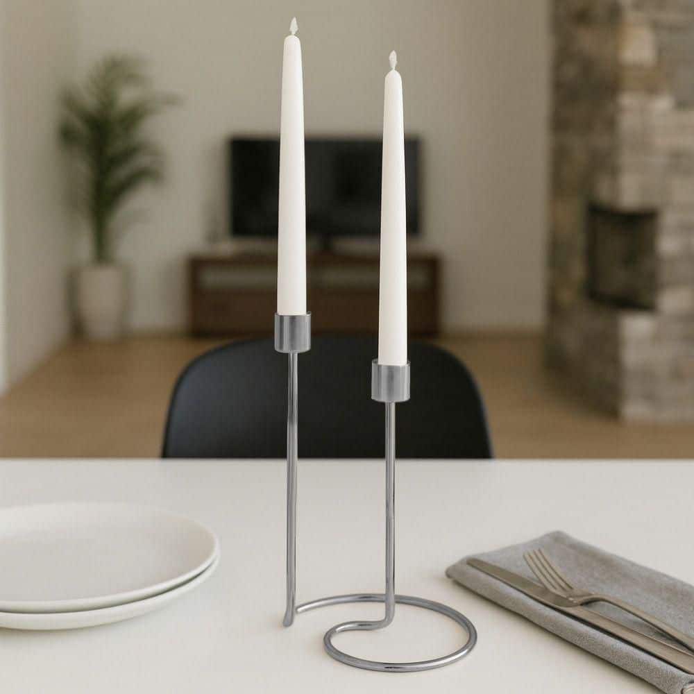 Liv & Skye Silver 8 in. Metal Double Swirl Elegant Taper Candle Holder ...