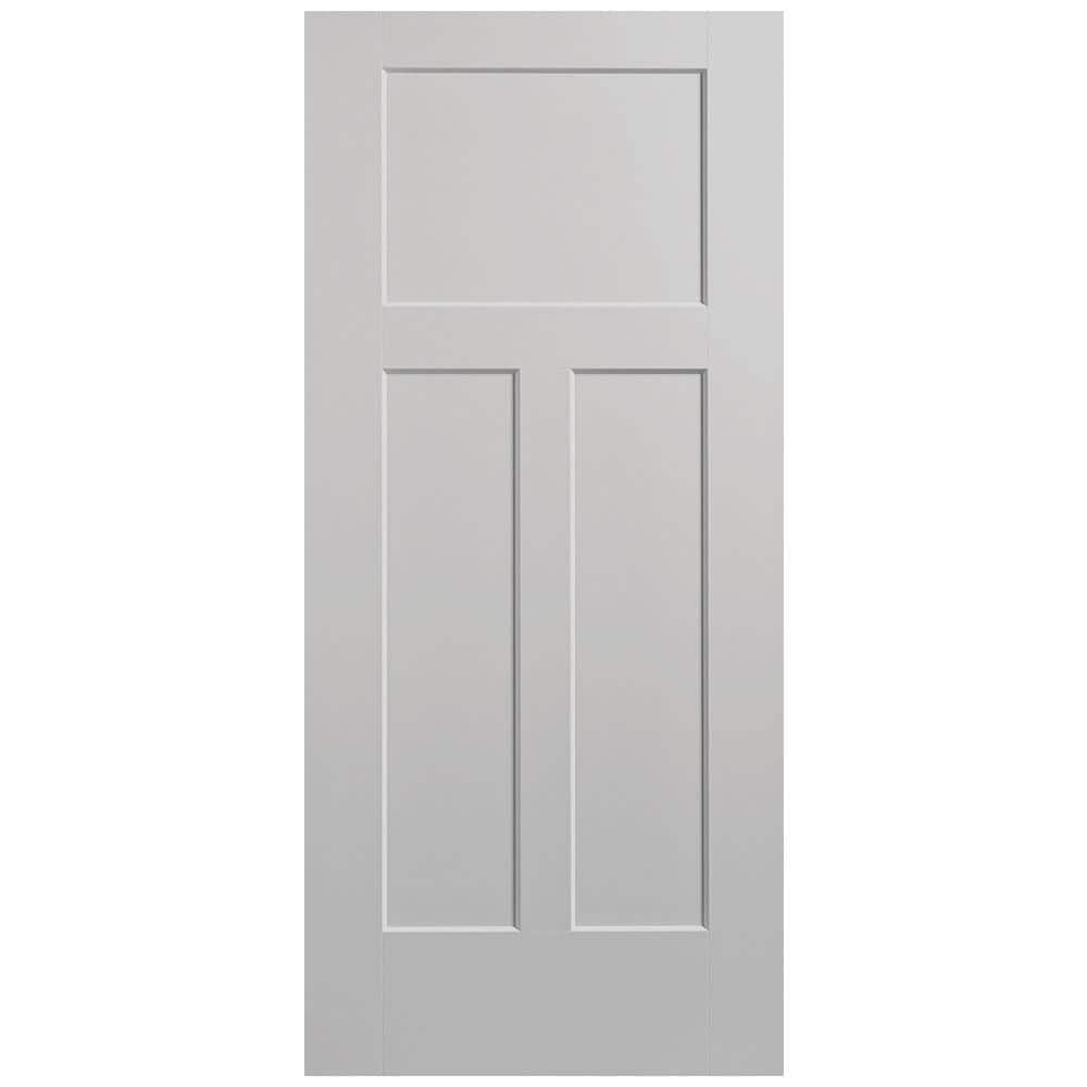 Masonite 36 in. x 80 in. 3-Panel Winslow Single Bore Hollow Core Silver ...