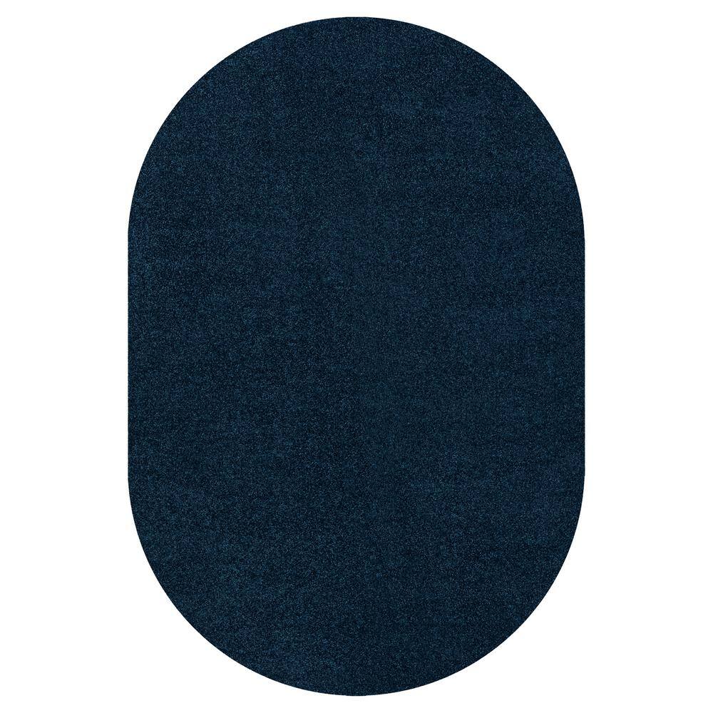 JONATHAN Y Haze Solid Low-Pile Navy 6 ft. x 9 ft. Oval Area Rug SEU100C ...