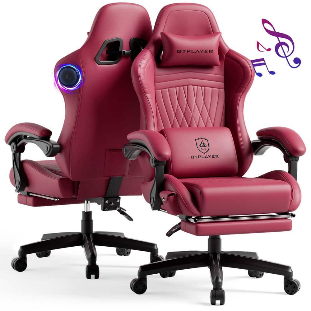 ComHoma Gaming Chair with Footrest and Bluetooth Speakers Faux Leather ...