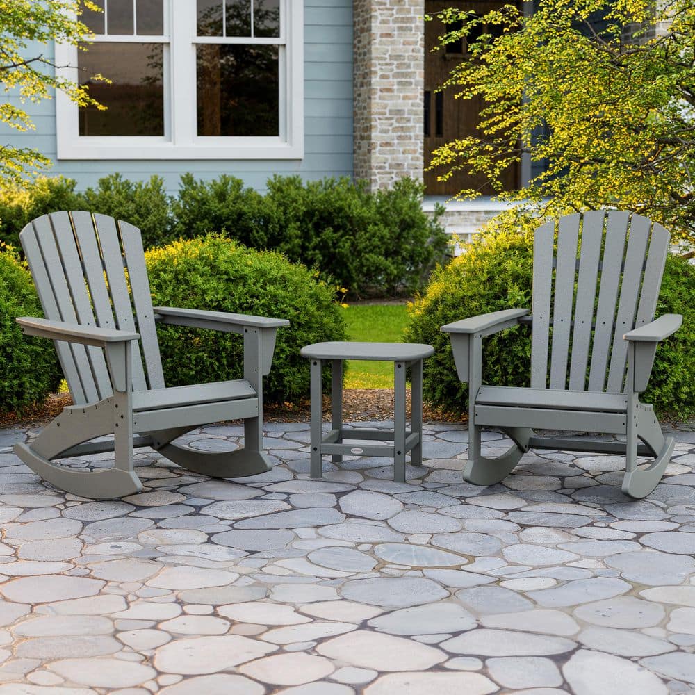 POLYWOOD Grant Park Slate Grey 3-Piece HDPE Plastic Adirondack Outdoor ...