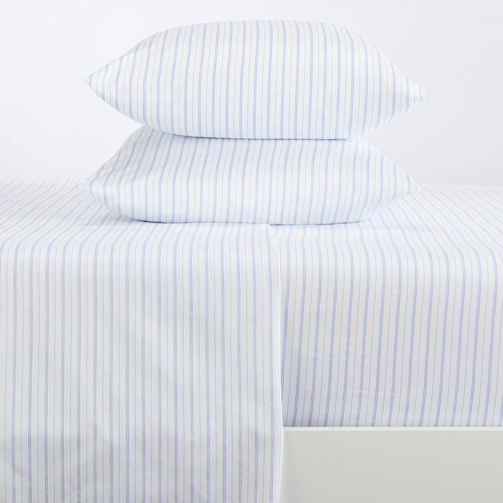 FRESHFOLDS Super Soft 4-Piece Sky Blue Microfiber Queen Striped Sheet ...