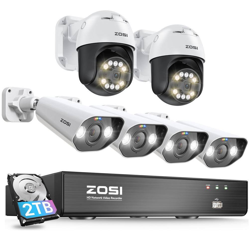 ZOSI 4K 8-Channel POE 2TB NVR Outdoor Security Camera System with 6 ...