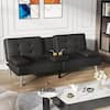 LACOO 65 in. Convertible Folding Futon Sofa Bed, Black Faux Leather ...