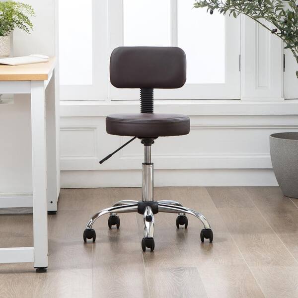 HOMESTOCK 33.8 in. H, Faux Leather Adjustable Height Stool with Wheels ...