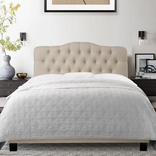 Clihome Modern Light Gray Solid Wood Frame Upholstered Full Panel Bed ...