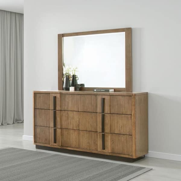 Benjara Reon Ash Brown 48 in. x 37.75 in. Vertical Fluting Wood Frame ...