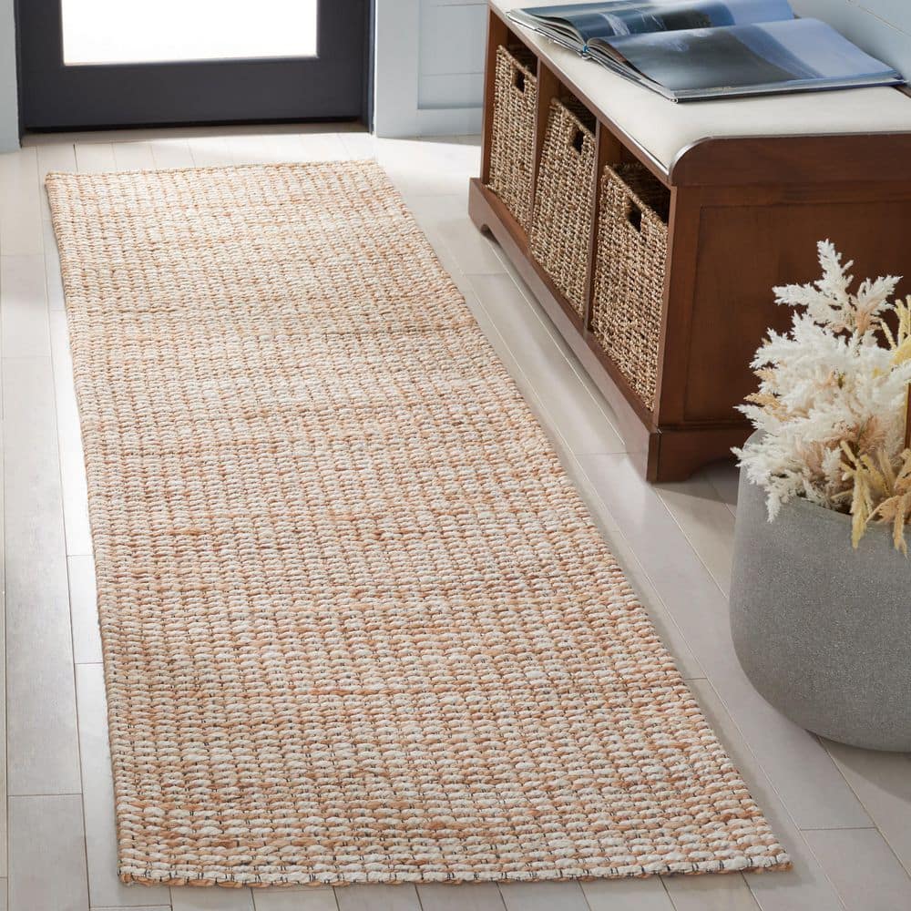 SAFAVIEH Natural Fiber 2 ft. x 8 ft. Natural/Ivory Distressed Solid ...