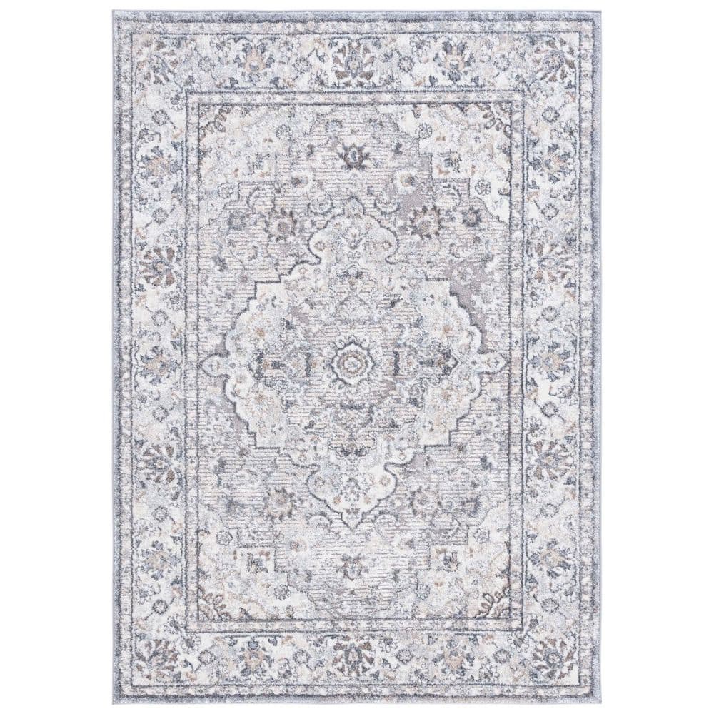 SAFAVIEH Opal 5 ft. x 8 ft. Gray/Ivory Floral Distressed Border Area ...