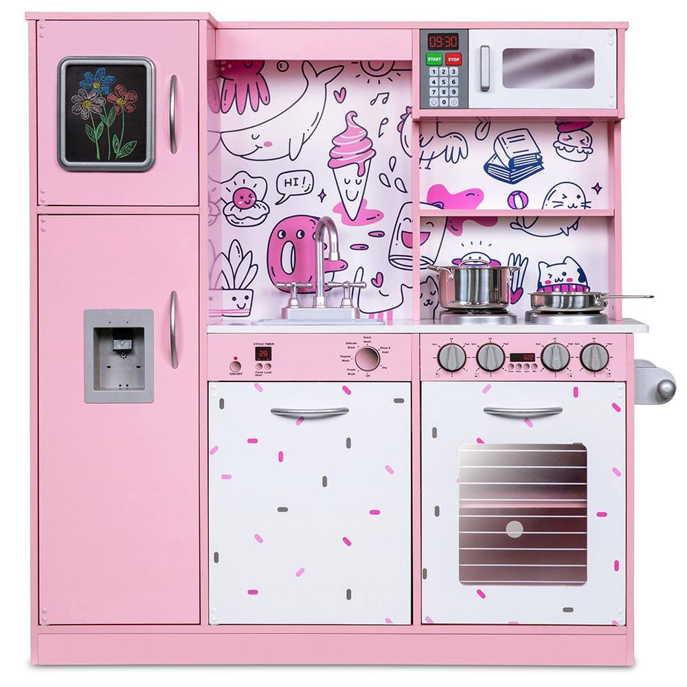 Lil' Jumbl Kitchen Set for Kids, Wooden Play Kitchen Set, Realistic ...