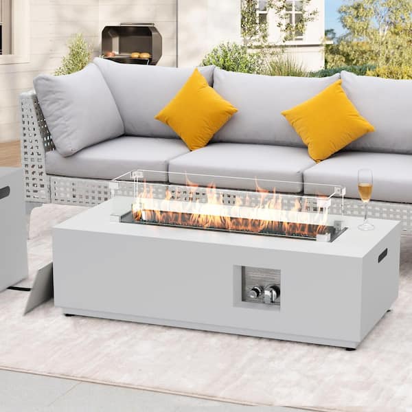 Outdoor Rectangle Propane/Natural Gas Fire Pit Table with Glass Wind ...