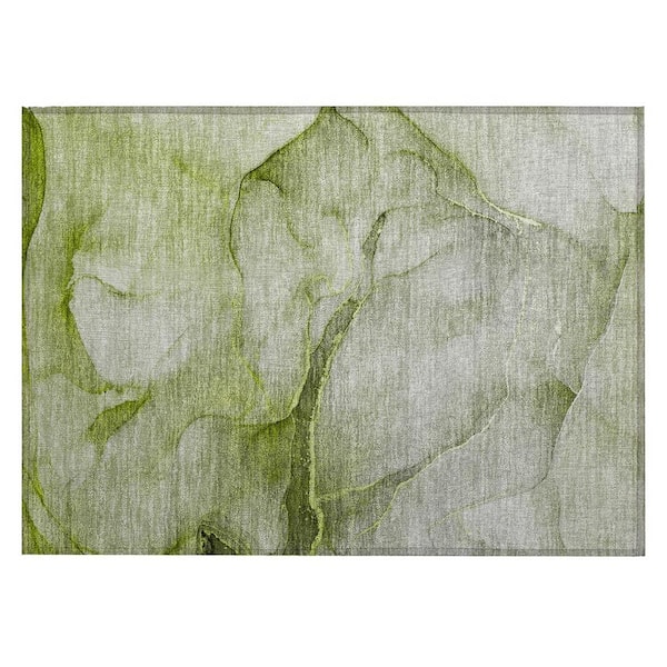 HomeRoots Olive Green 2 ft. x 3 ft. Abstract Indoor/Outdoor Area Rug ...