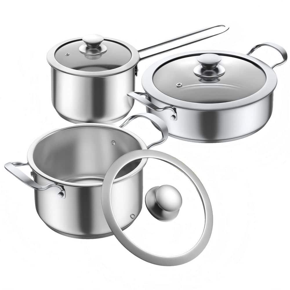 Wudkey 3 Piece Stainless Steel Pots and Pans Set, Nonstick Kitchen ...