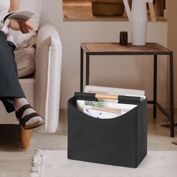 Black 13.8 in. Foldable Fabric Floor Magazine Rack LX0020 - The Home Depot