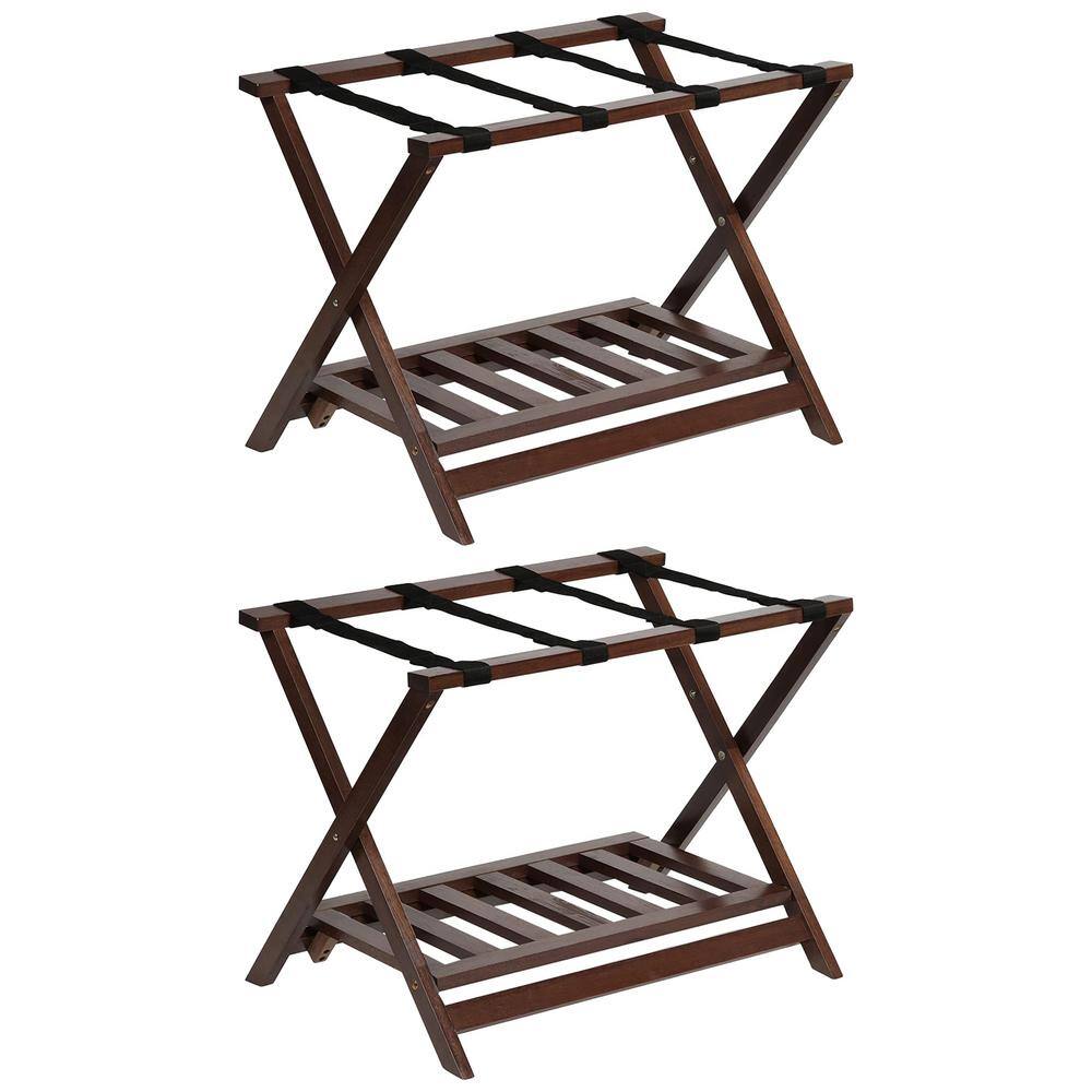 PJ wood Hotel Style Home Folding Suitcase Luggage Rack w/Shelf, Walnut ...
