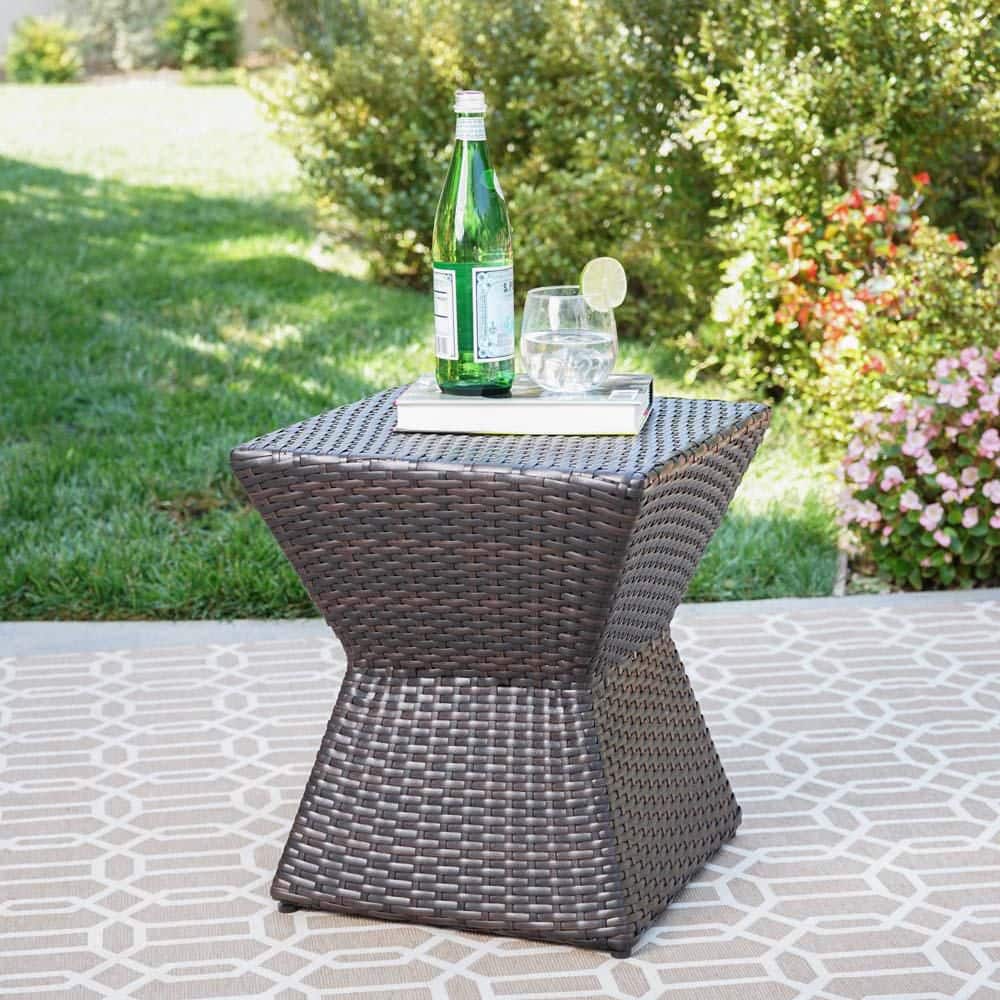 Brown Wicker Outdoor Side Table End Table Small Outdoor Table for Patio ...