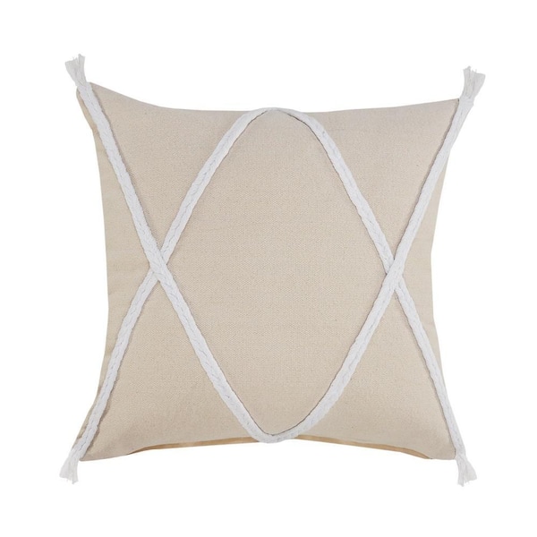 Loop Birch Beige/White Geometric Braided Tasseled Soft Poly-Fill 20 in ...