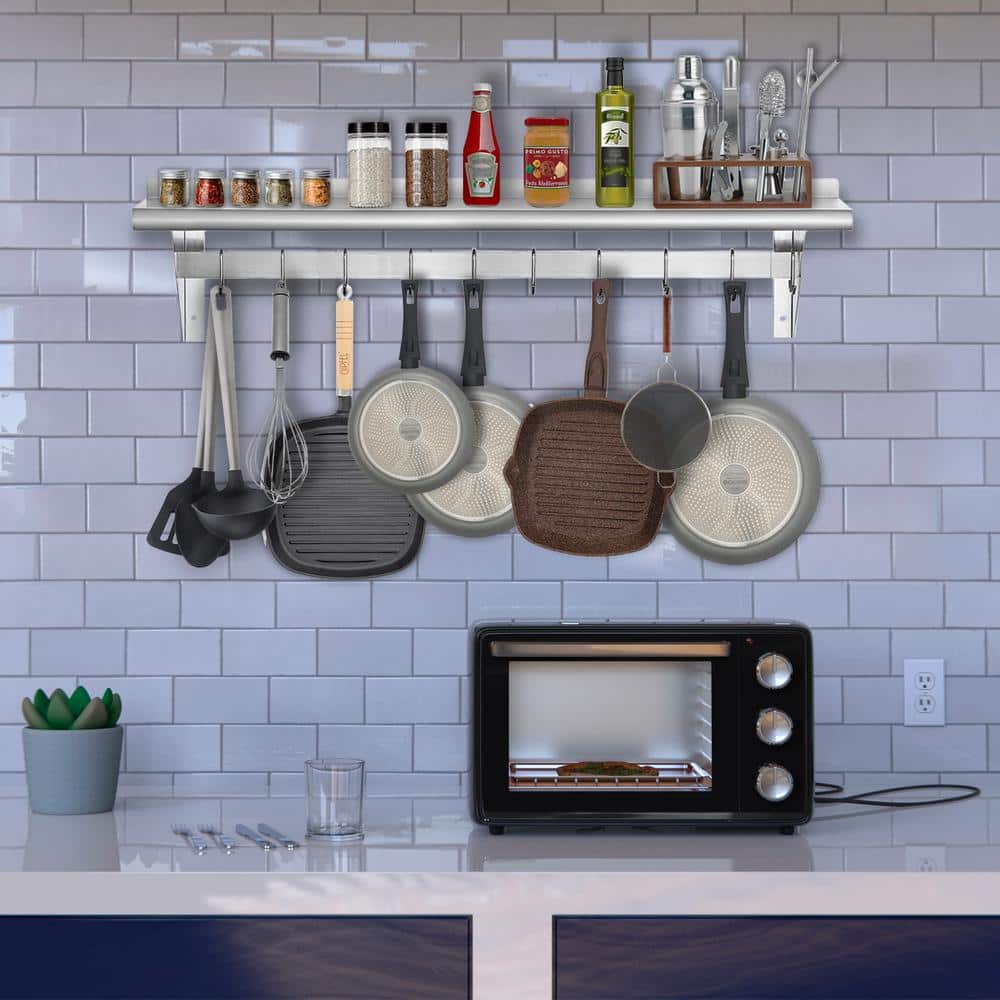 AMGOOD 12 in. W x 60 in. D Stainless Steel Wall Mounted Pot Rack with ...