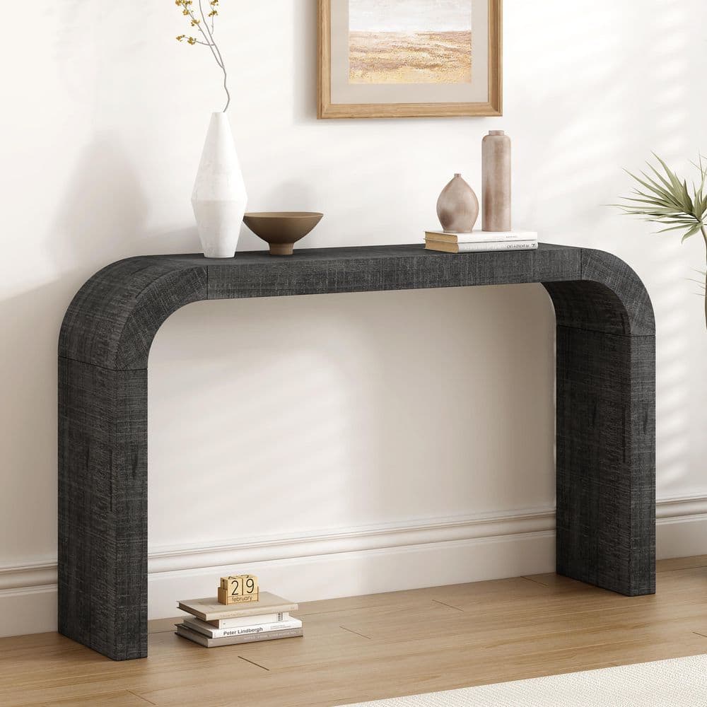 Harper & Bright Designs 52 in. Black Rectangle Wood Console Table with ...