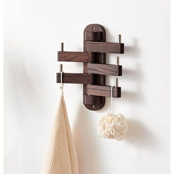 Walnut Wood Wall Mount Coat Rack with Hooks PUSB7RFT6 - The Home Depot