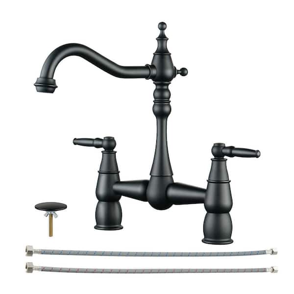 AVITAS Deck Mounted Double Handle Bridge Kitchen Faucet, Bridge Basin ...