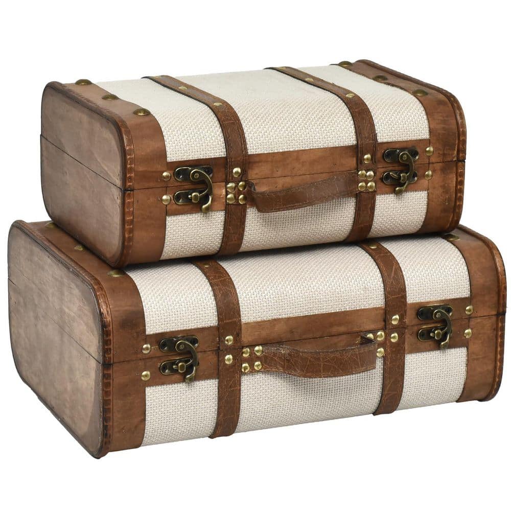 Beige Antique Decorative Storage Boxes with Lids Set of 2, 15.7 in. ,13 ...