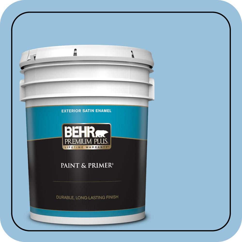 BEHR PREMIUM PLUS 5 gal. #M520-3 Charismatic Sky Satin Enamel Exterior ...