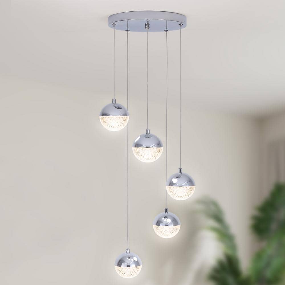 LWYTJO 5 x 7-Watt 5-Light Chrome Modern Integrated LED Pendant Light ...