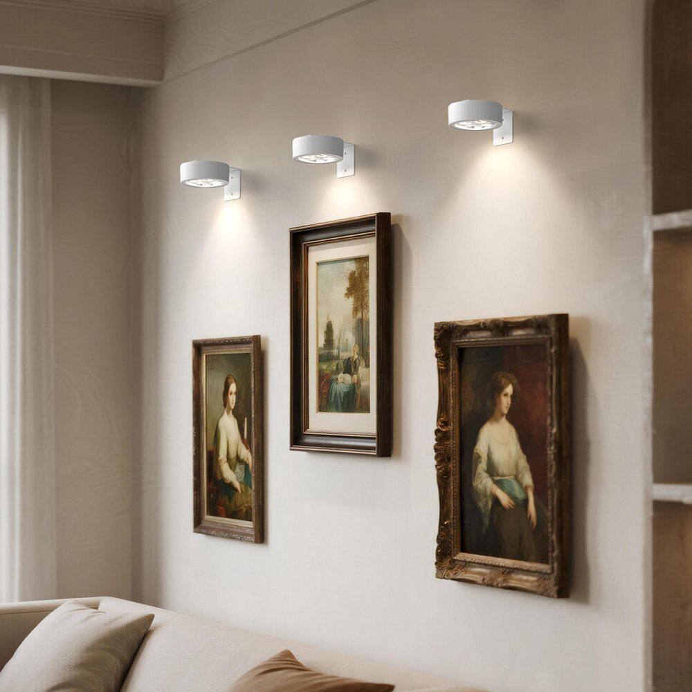Briignite 3-Pack White Round LED Picture Lights for Wall with Dimmable ...