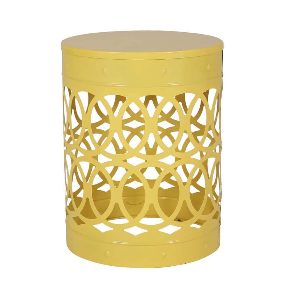 Tenleaf 14 in. Yellow Round Top Metal Outdoor Side Table NDJ-43 - The ...