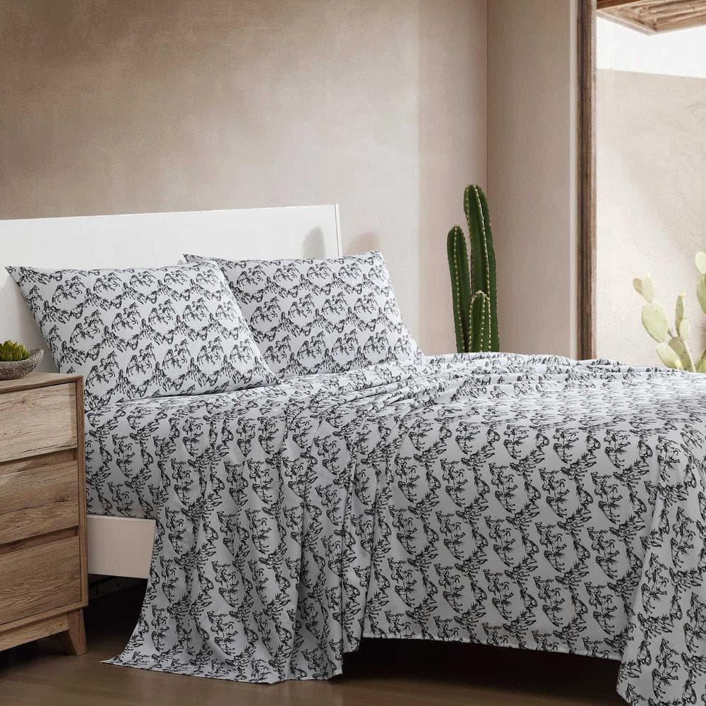 Wrangler Mustangs 4-Piece Black Microfiber King Sheet Set USHSA01313111 ...