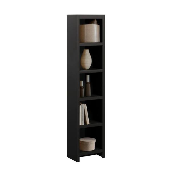 Prepac Moda 80 in. Tall Black Engineered Wood 5-Shelf Narrow Bookcase ...