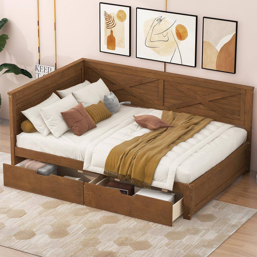Harper & Bright Designs Ancient Brown Twin Size Wood Frame Daybed with ...