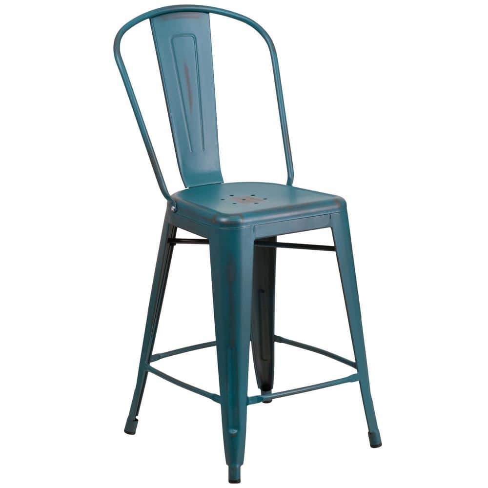 Flash Furniture 24 in. Distressed Blue Metal Bar Stool ET353424KB - The ...