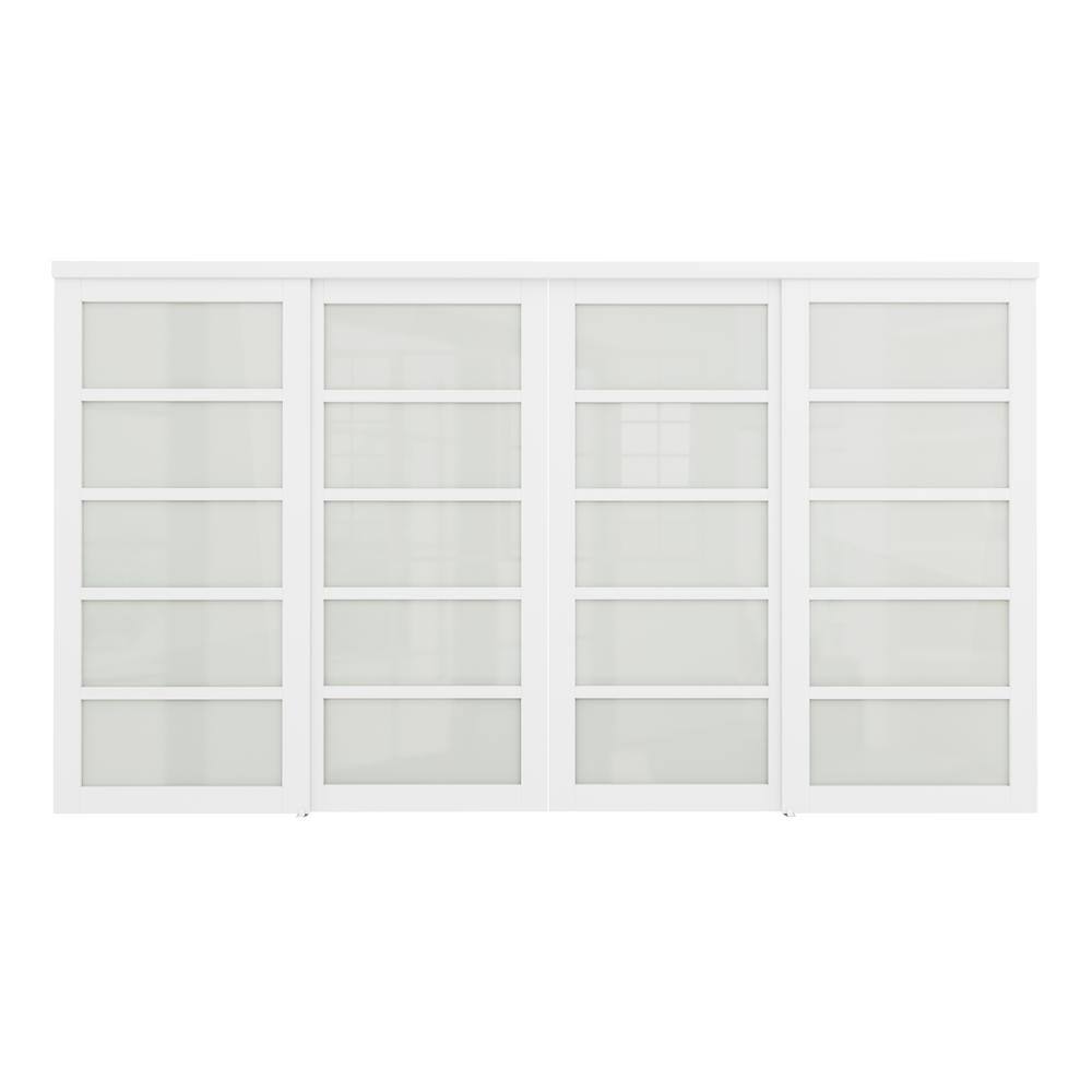 ARK DESIGN 144 in. x 80 in. 5-Lite Tempered Frosted Glass and White MDF ...