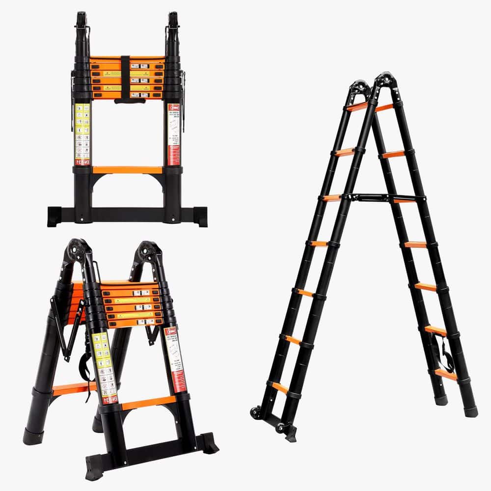WRIGHTMASTER 14.5 ft. Reach Aluminum Telescoping Multi-Position Ladder ...