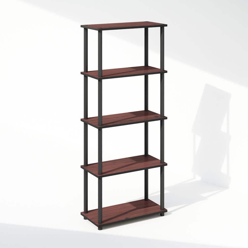 Furinno Turn-N-Tube 57.4 in. Tall Dark Cherry/Black Wood 5-Shelf Bookcase N17091DCBK - The Home ...