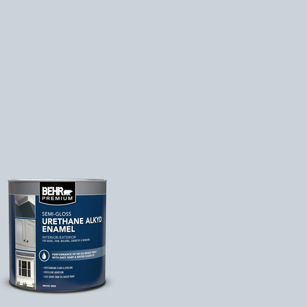 BEHR PREMIUM 1 qt. #N480-1 Light Drizzle Semi-Gloss Enamel Urethane ...
