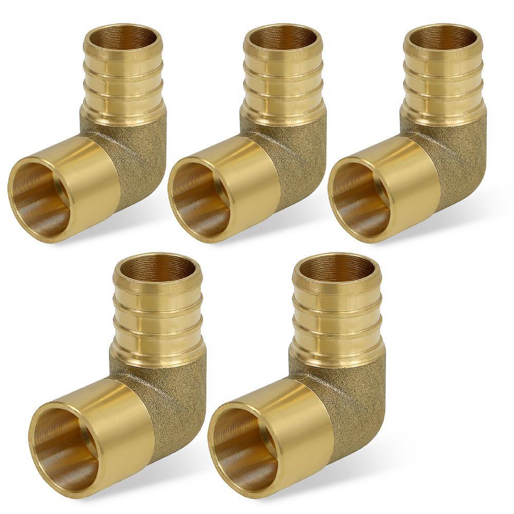 PLUMBFLEX 1/2 in. Brass Female Sweat x 3/4 in. Pex Barb 90-Degree Elbow Pipe Fitting (5-Pack ...