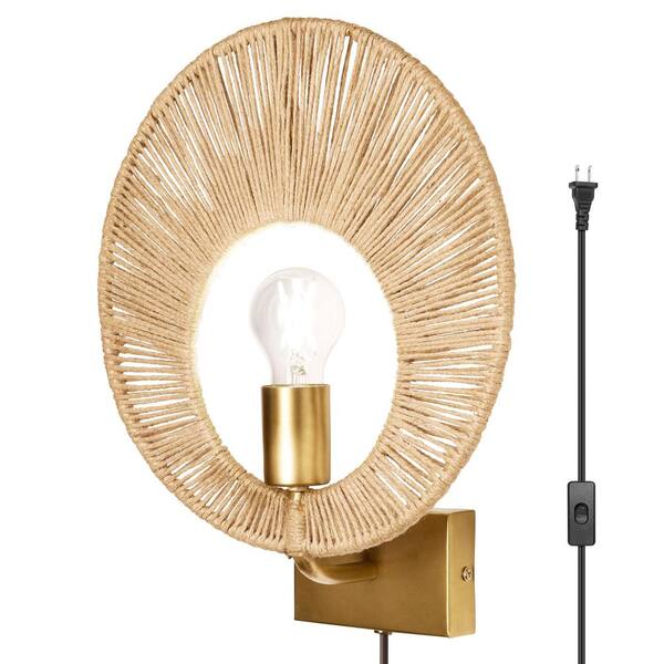 River of Goods Tess 5 in. W 1-Light Brushed Gold Round Plug-In Wall ...