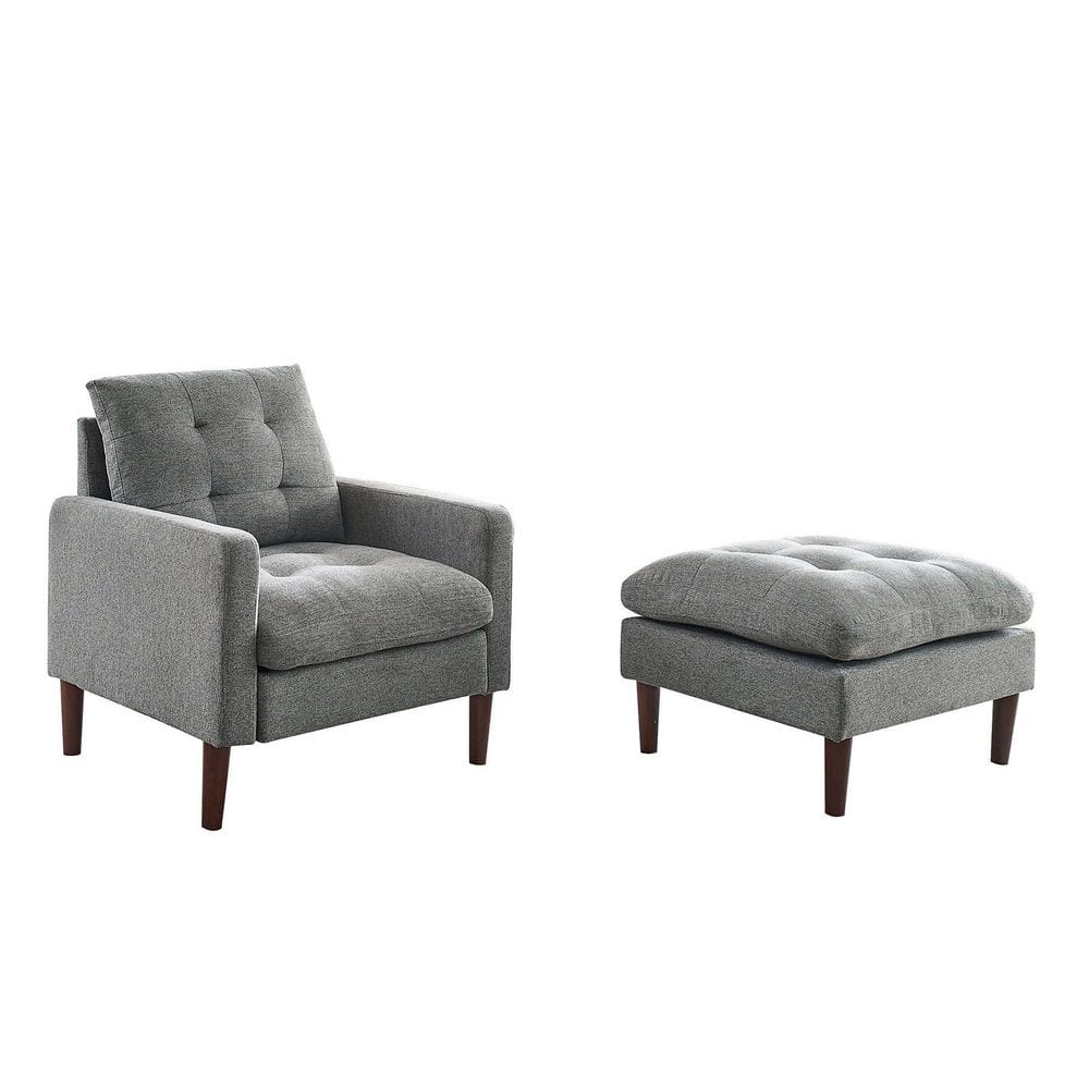 YOFE Gray Fabric Accent Chair Arm Chair with Ottoman Tufted Single Sofa ...