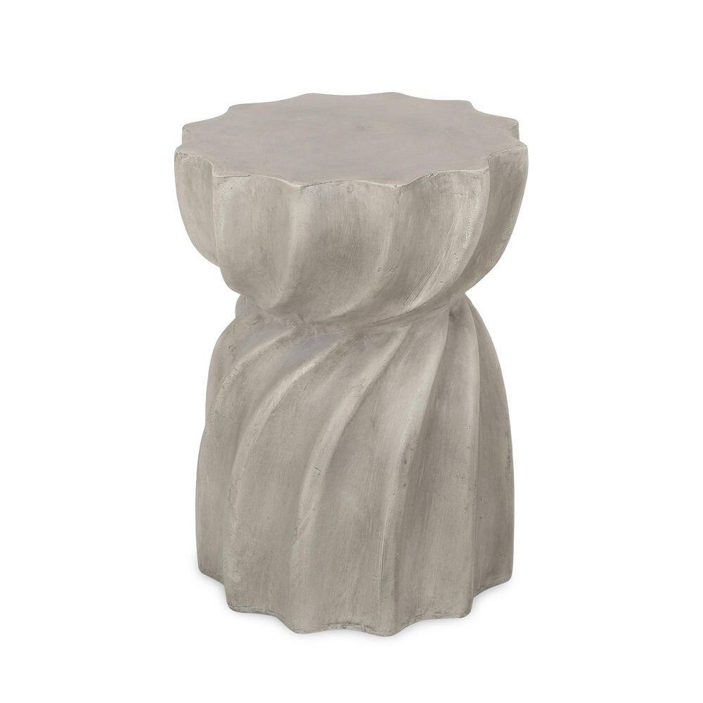 Gray Magnesium Oxide Sculptural Side Table-Weatherproof Outdoor Accent ...