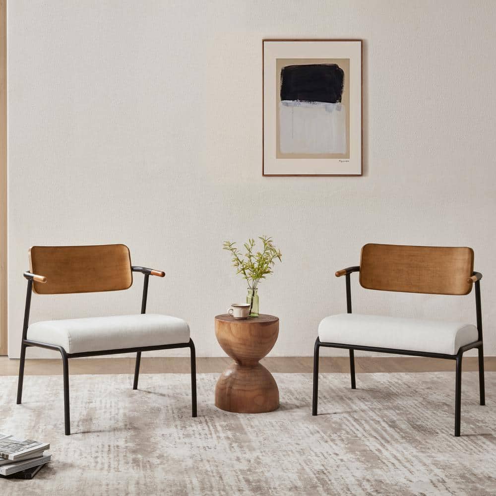 Spruce & Spring Azrael Cream Upholstered Side Chair with Wood and Metal ...