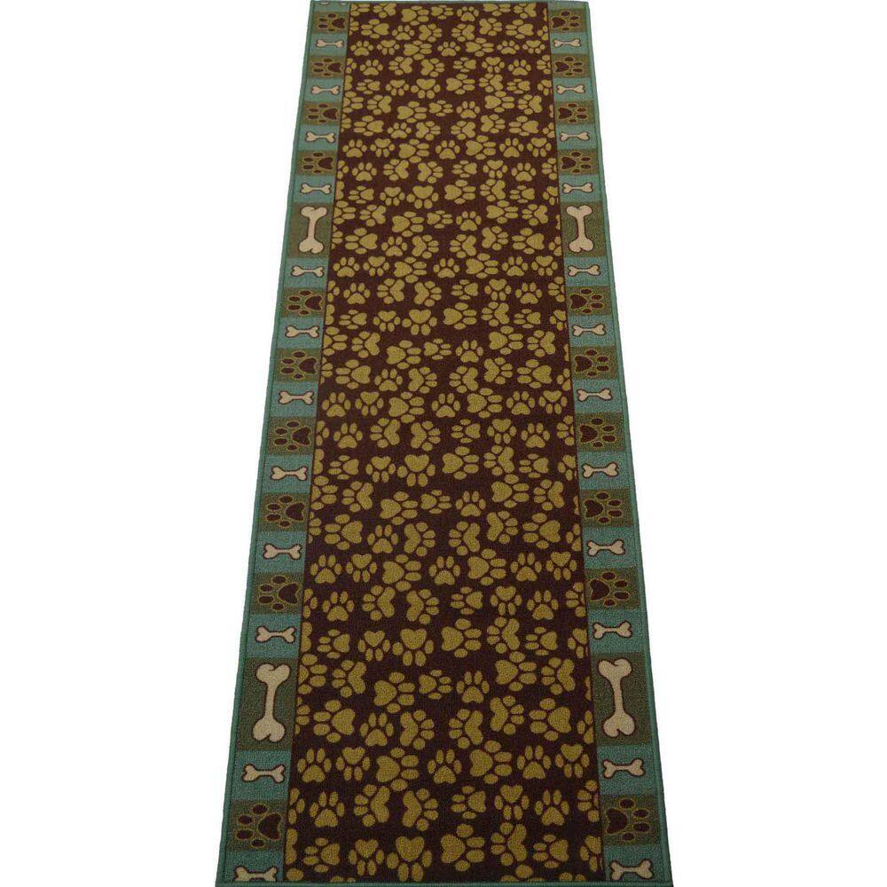 RugStylesOnline Pet Paw and Bones Green 26 in. W x 216 in. L Stair Runner 39.05 sq. ft. HD9108 ...
