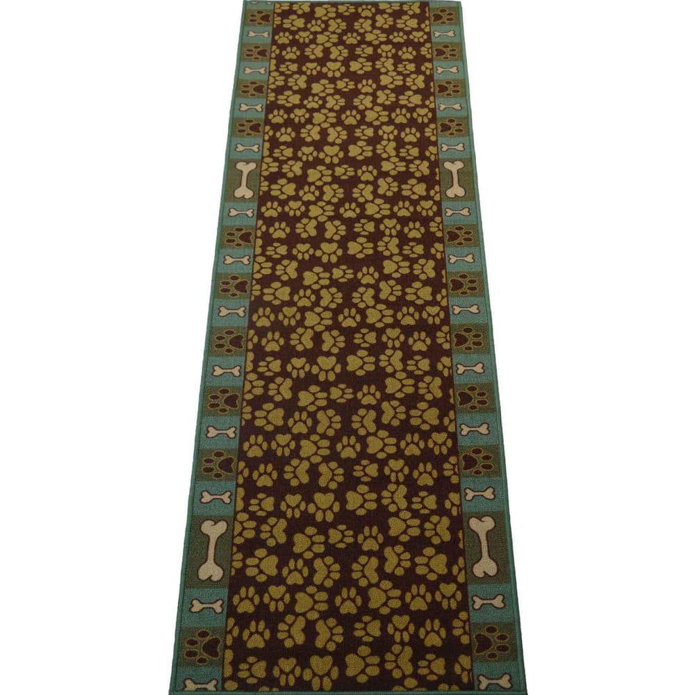 RugStylesOnline Pet Paw and Bones Green 36 in. W x 108 in. L Stair ...